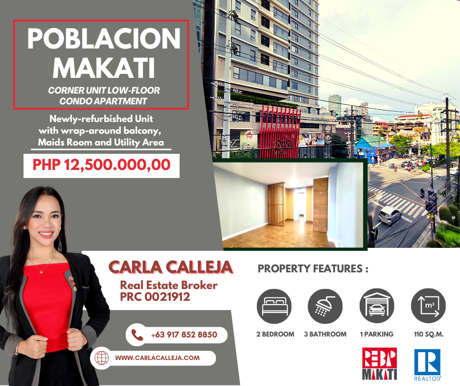 2 Bedroom Corner Unit with Parking Poblacion Makati – Philippine Realty ...